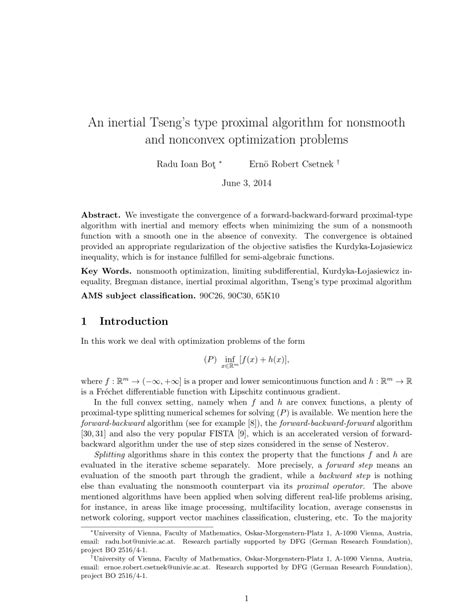 pdf an inertial tseng s type proximal algorithm for nonsmooth and nonconvex optimization problems