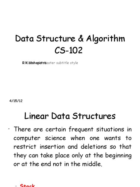 data structure and algorithm cs 102 click to edit master subtitle style pdf theoretical