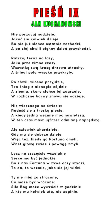 Pieśń IX Nie porzucaj nadzieje Jan Kochanowski