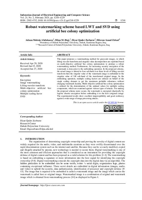 pdf robust watermarking scheme based lwt and svd using artificial bee colony optimization