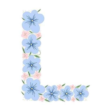 Floral Botanical Alphabet Vintage Hand Drawn Monogram Letter L Letter