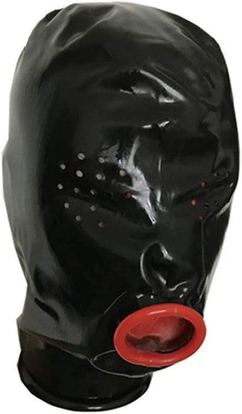 Exlatex Latex Hood Unisex Rubber Mask With Mouth Condom And Perforated Eyes With