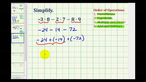 ex 2 simplify expressions involving integers using the order of operations youtube