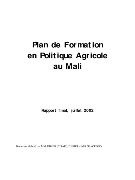 Remplissable En Ligne Agritrop Cirad Plan De Formation En Politique