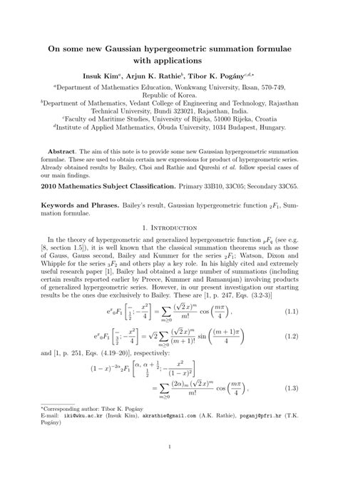 pdf on some new gaussian hypergeometric summation formulae with applications