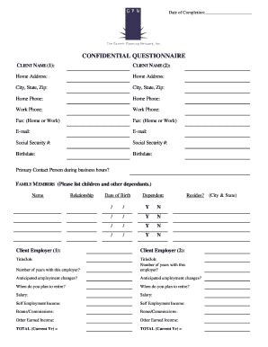 Fillable Online CONFIDENTIAL QUESTIONNAIRE Personal Financial