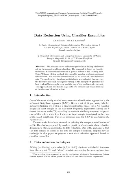pdf data reduction using classifier ensembles