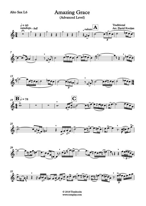 Amazing Grace Advanced Level Alto Sax Traditional Saxophone