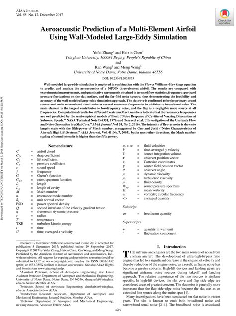 pdf aeroacoustic prediction of a multi element airfoil using wall modeled large eddy simulation