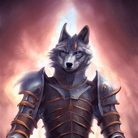 Painting Of An Anthropomorphic Wolf Knight Character Stable