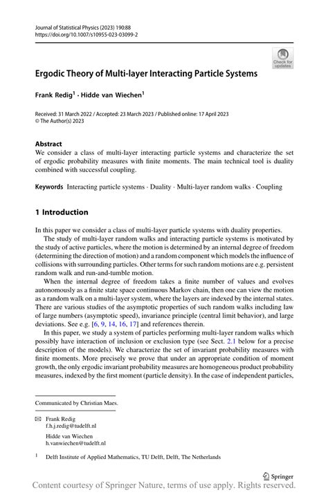 pdf ergodic theory of multi layer interacting particle systems