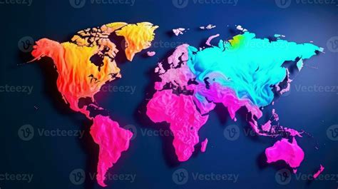 World Map Continents With Bright Watercolor Stock Photo At