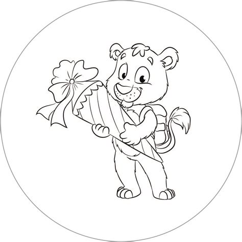 Buttonvorlage zum Ausmalen Löwe mit Schultüte Zaubereinmaleins Shop