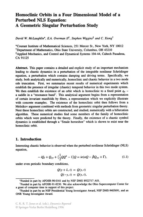 pdf homoclinic orbits in a four dimensional model of a perturbed nls equation a geometric