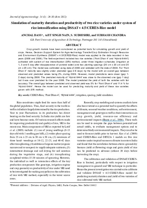 pdf simulation of maturity duration and productivity of two rice varieties under system of