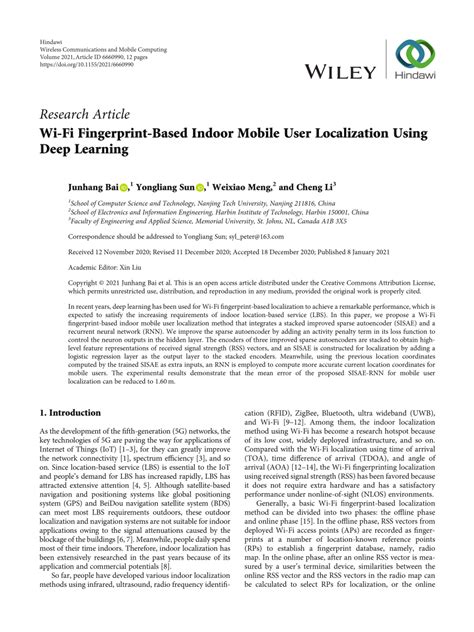 pdf wi fi fingerprint based indoor mobile user localization using deep learning
