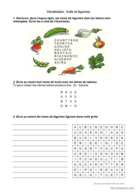 Vocabulaire fruits et légumes pratiq Français FLE fiches pedagogiques