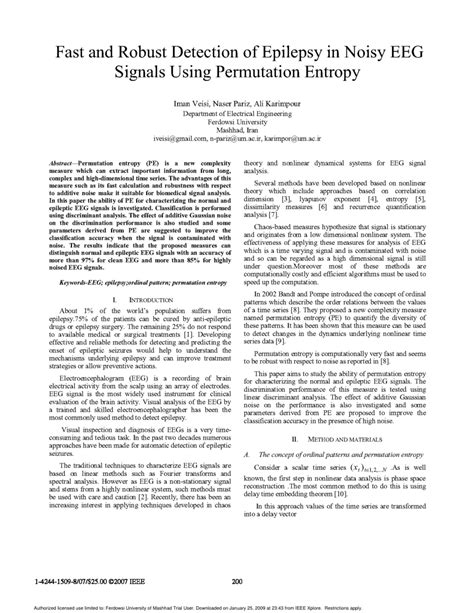 pdf fast and robust detection of epilepsy in noisy eeg signals using permutation entropy