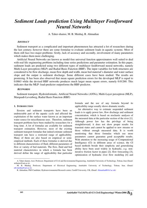 pdf sediment loads prediction using multilayer feedforward neural networks
