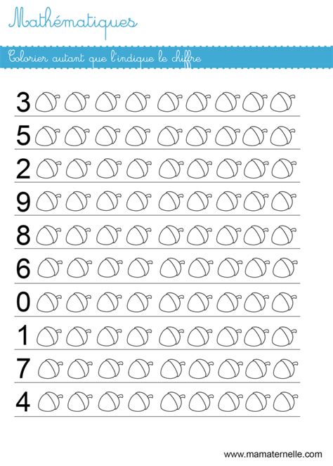 Mathématiques colorier autant que le chiffre Ma Maternelle