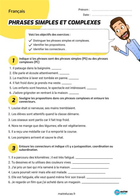 Exercices les phrases simples et complexes CM1 Maître Lucas