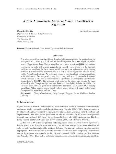 a new approximate maximal margin classification pdf statistical classification mathematics