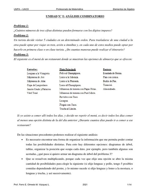 unidad análisis combinatorio pdf combinatoria conjunto matemáticas