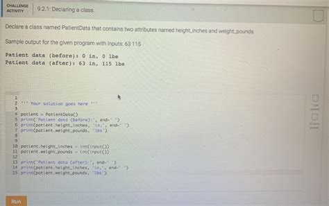 solved challenge Астwity 9 2 1 declaring a class declare a