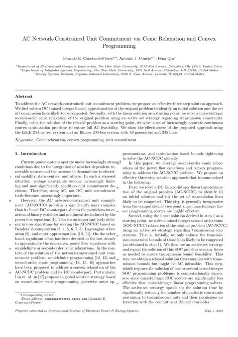 pdf ac network constrained unit commitment via conic relaxation and convex programming