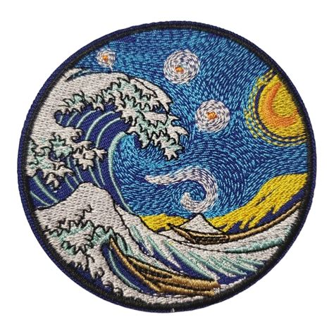 未使用G 2 アイロンワッペン 刺繍ワッペン アップリケ リメイク 芸術 アート art 絵画 海 波 日本 JAPAN ジャパン