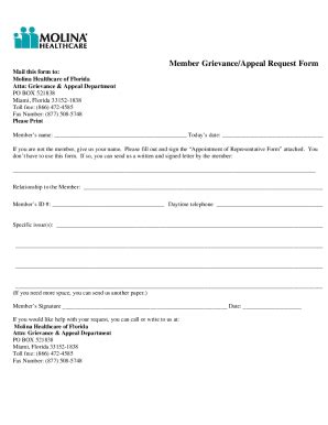 Fillable Online Fillable Online Member Grievance Appeal Request Form