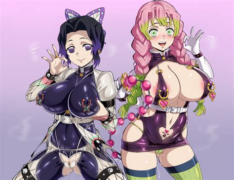 Rule 34 2girls Anal Beads Black Hair Blush Demon Slayer Fellatio Gesture Female Female Only