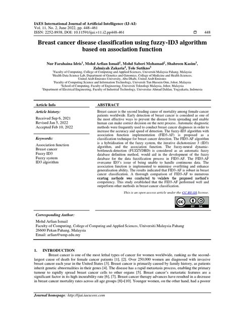 breast cancer disease classification using fuzzy id3 algorithm based on association function