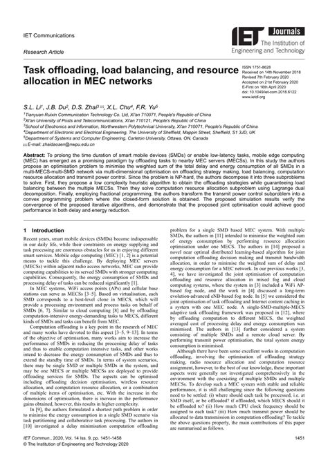 task offloading load balancing and resource allocation in mec networks request pdf