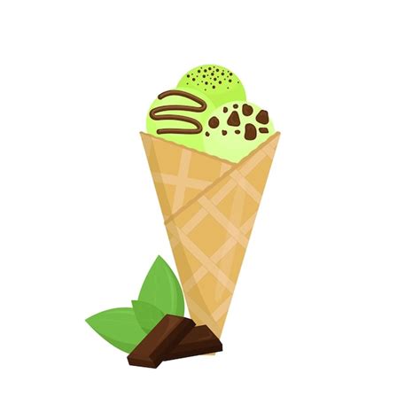 Helado De Menta Con Chocolate Vector Premium