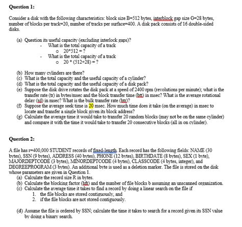 solved consider a disk with the following characteristics