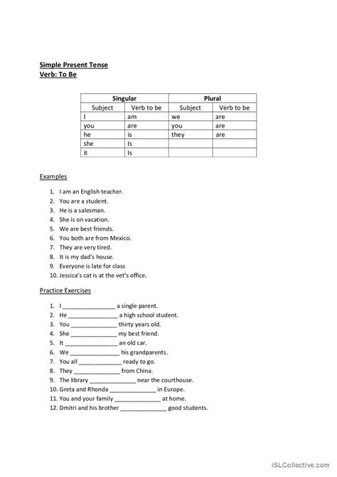 Present simple tense to be general Français FLE fiches pedagogiques