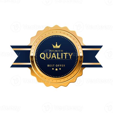 Premium Quality Badge With Blue And Gold Color Png