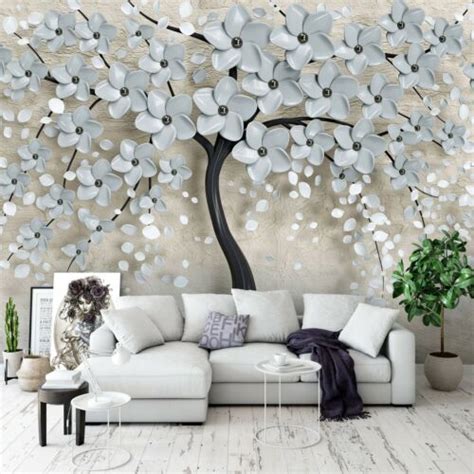 Vlies Fototapete Baum 3D EFFEKT BLUMEN Abstrakt Beige Pflanzen
