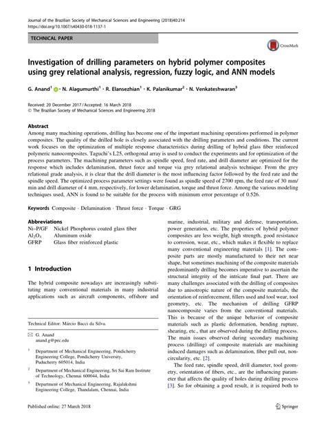 pdf investigation of drilling parameters on hybrid polymer composites using grey relational