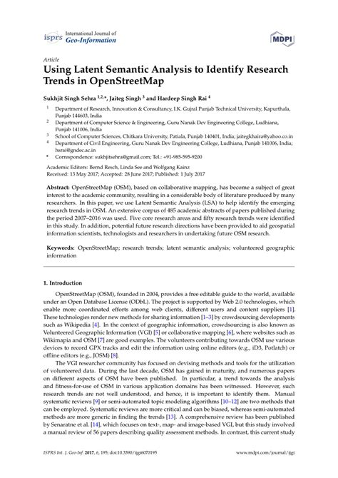 pdf using latent semantic analysis to identify research trends in openstreetmap