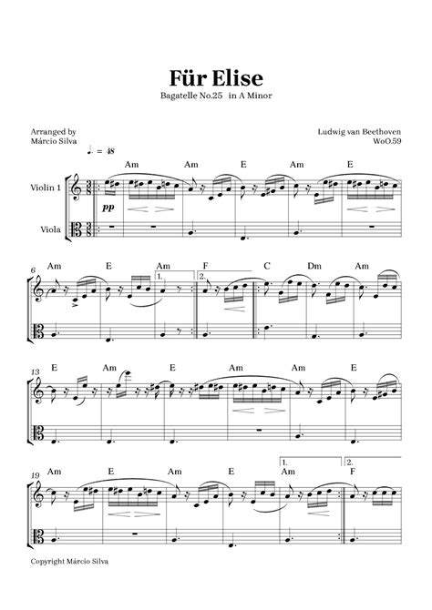 Für Elise Sheet Music Ludwig van Beethoven Instrumental Duet