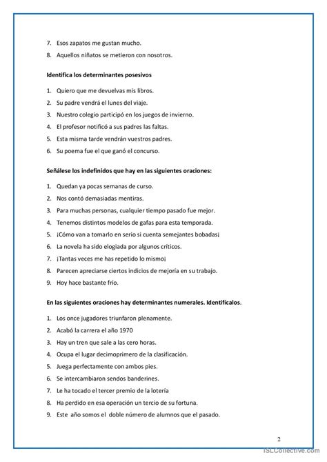 Determinantes Y Pronombres Pr Ctica Espa Ol Ele Hojas De Trabajo Pdf