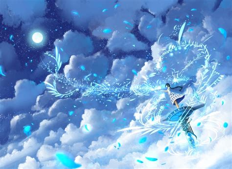 Wallpaper Sunlight Anime Girls Sky Clouds Blue Original Characters Underwater Flower