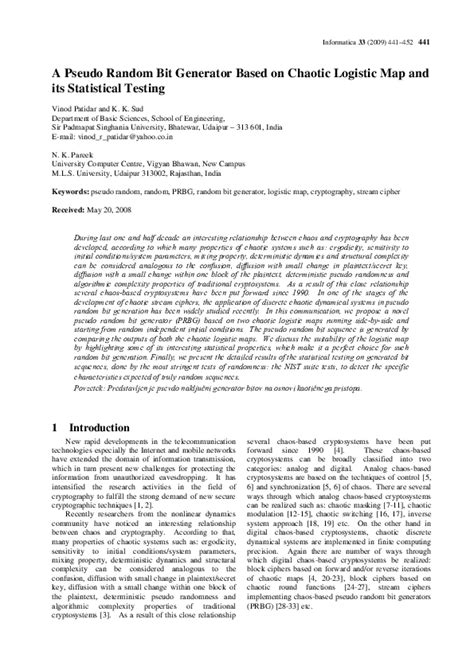 pdf a pseudo random bit generator based on chaotic logistic map and its statistical testing