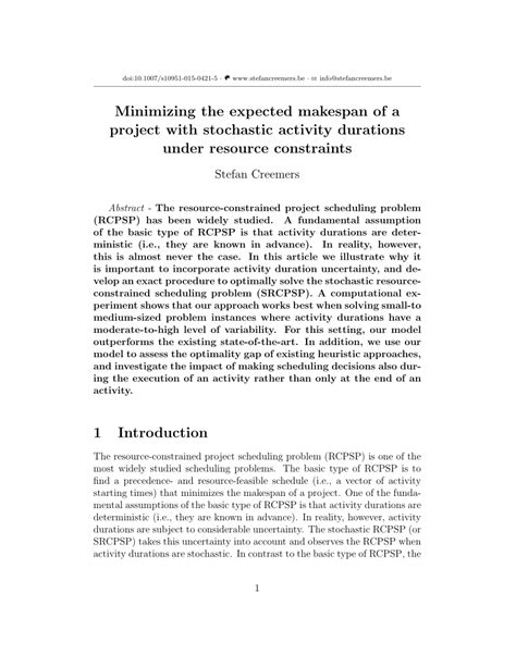 pdf minimizing the expected makespan of a project with stochastic activity durations under