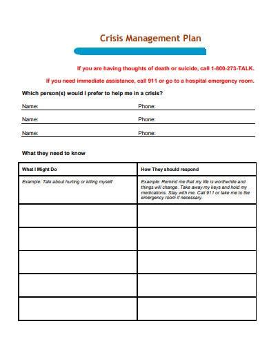 Free Crisis Plan Template Prntbl Concejomunicipaldechinu Gov Co