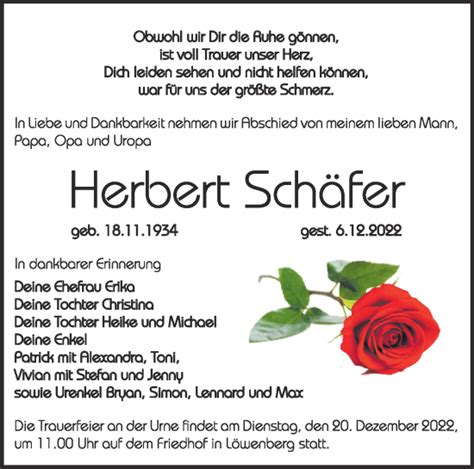 Traueranzeigen von Herbert Schäfer Märkische Onlinezeitung Trauerportal