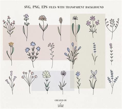 Wildflower SVG Clipart Bundle Botanical PNG Clipart Summer Etsy