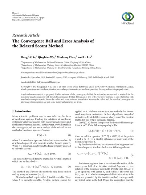 pdf the convergence ball and error analysis of the relaxed secant method